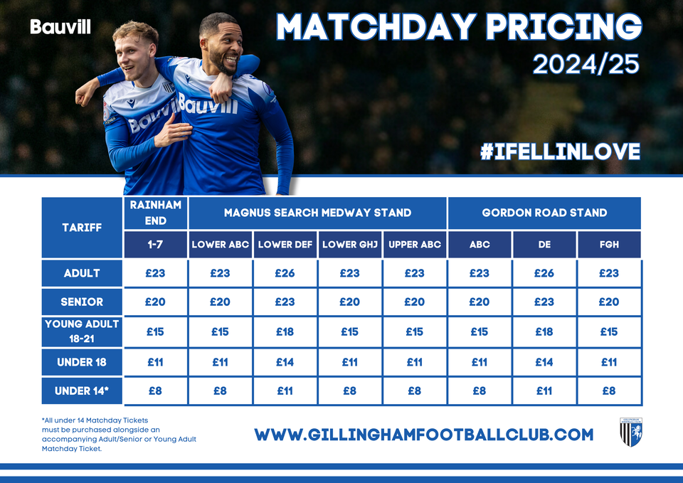 Matchday Pricing 2024/25 | Gillingham F.C.